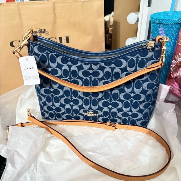 Coach | Bags | Coach Crossbody Bag In Blue And Tan With Signature ...